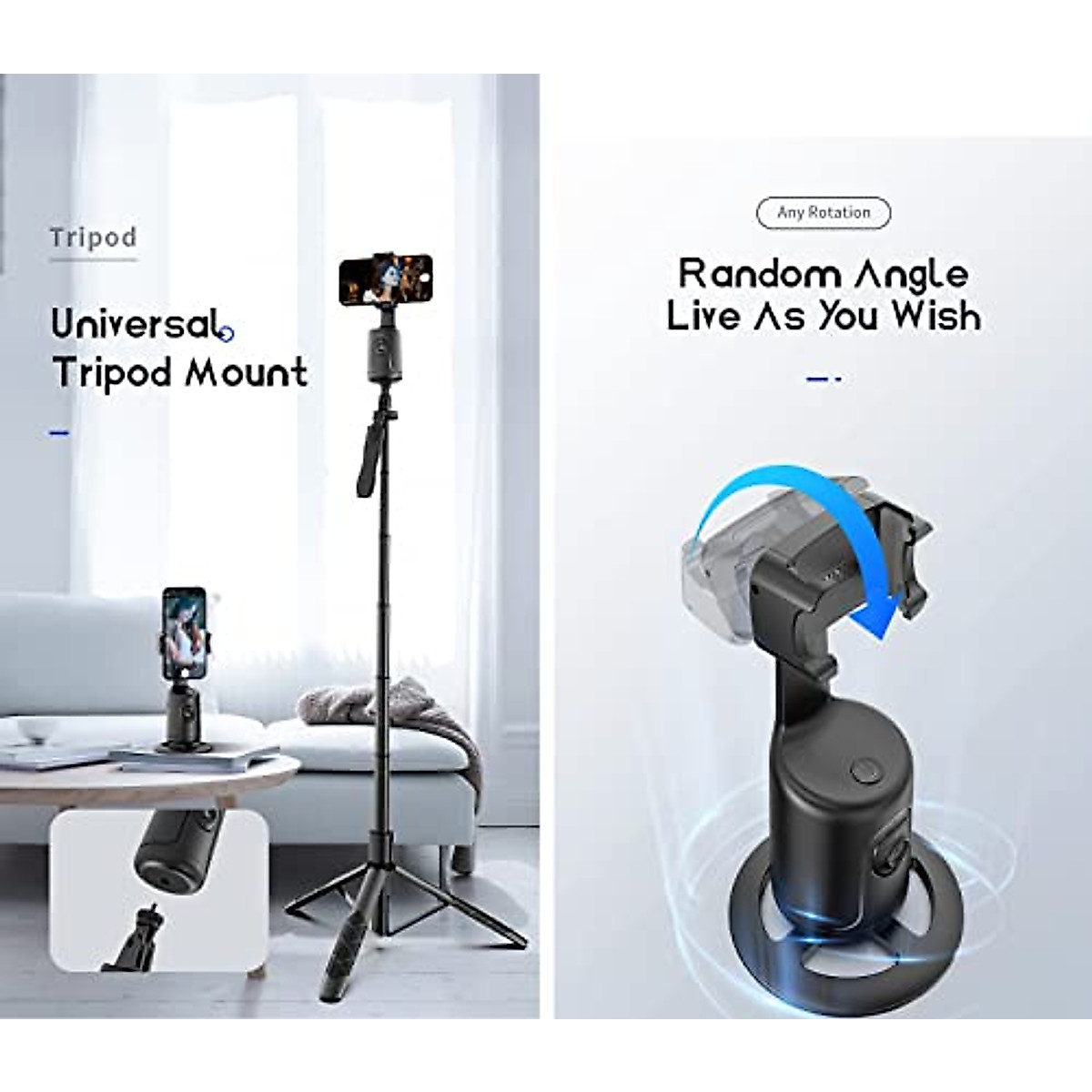 RIEIEK auto recognizes and Tracks Mobile Phone tripods, intelligently rotates 360-degree Shooting Phone Stand, and Does not Require APP to Start Gestures with one-Click Facial Tracking Gimbal