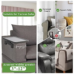 SINWANT Sofa Arm Clip Table,Sofa Arm Tray Table for Couch,Arm Rest Table Suitable for Home Drinks/Eat/Fruit,Sofa Tray Table for Couch Tray,Coffee Table & Side Tables for Small Spaces, Grey