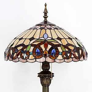 WERFACTORY Tiffany Floor Lamp Serenity Victorian Stained Glass Standing Reading Light 16X16X64 Inches Antique Pole Corner Lamp Decor Bedroom Living Room Home Office S021 Series