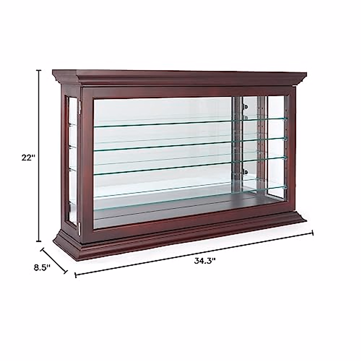 Displays2go 34" Countertop/Wall Mount Display Case, Adjustable Shelves, Locking - Mahogany (DCC3422MH2)