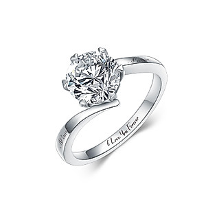 Flpruy 2CT Moissanite Engagement Ring 925 Sterling Silver 8.5mm Solitaire Round Cut White Gold Wedding Ring for Women Fiancée