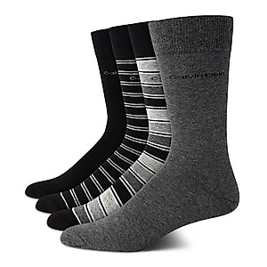 Calvin Klein Men's Dress Socks - Cotton Blend Crew Patterned Socks (4 Pack), Size 7-12, Black Assorted