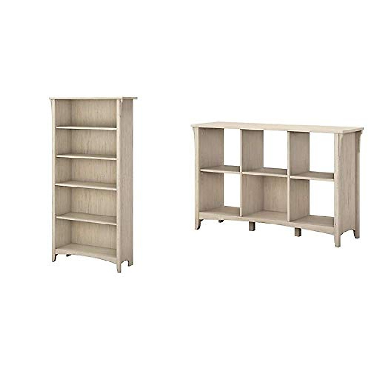 Bush Furniture Salinas 5 Shelf Bookcase in Antique White & Salinas 6 Cube Organizer in Antique White