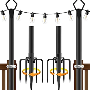 AILBTON 2 Pack 10Ft String Light Poles for Outdoor String Lights, Metal Fork Poles Stand for Patio, Backyard, Deck