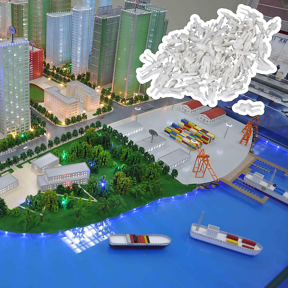 BQLZR White Unpainted Architectural 1:100 Scale Model Figures Standing Little People Figures for Miniature Scenes, White Color Pack of 100