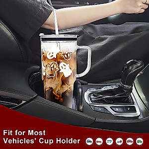 ONEHAUS Ghost Cup with Handle, 40oz Glass Tumbler Mug, Glass Cups with Lids and Straws, Halloween Ghost Decorations Gifts Glass Cups Ghost Tumbler for Iced Coffee, Fits In Cup Holder