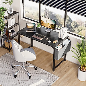 OLIXIS Small Computer Desk 32 Inch Home Office Work Study Writing Student Kids Bedroom Wood Modern Simple Table with Storage Bag & Headphone Hooks