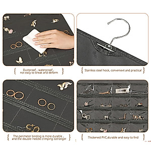 Double-Sided Hanging Jewelry Organizer with 48 Pockets and 8 Hooks – Versatile Accessories Holder for Earrings, Necklaces, Rings, Glasses – Wall, Door, or Closet Mounted Jewelry Hanger.