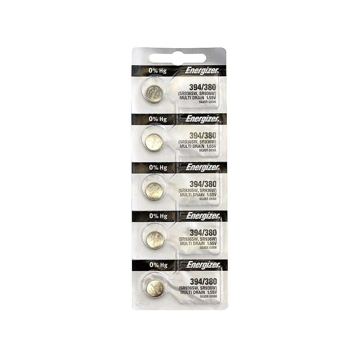 Energizer 394/380 (SR936W, SR936SW) Silver Oxide Watch Battery. On Tear Strip