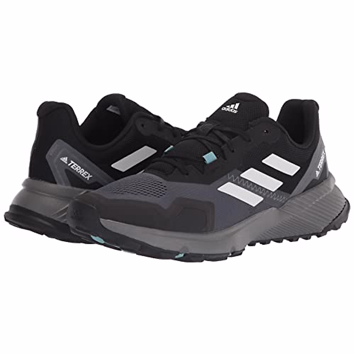 adidas Women's Terrex Soulstride Trail Running Shoes, Black/Crystal White/Mint Ton, 8.5
