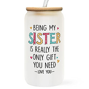 Sisters Gifts from Sister, Brother - Gifts for Sister - Sister Birthday Gift Ideas, Birthday Gifts for Sister - Sister Christmas Gifts, Christmas Gifts for Sister - Big Sister Gift - 16 Oz Can Glass