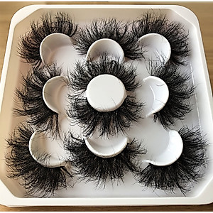 Pooplunch False Eyelashes 25MM Fluffy Dramatic Faux Mink Lashes 5 Pairs Long Thick Volume Messy Crossed Fake Eye Lashes Pack