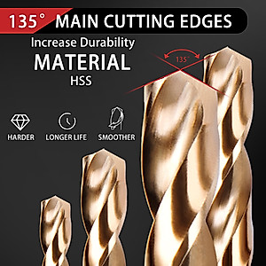 AIMLENTOOL 15Pcs Cobalt Drill Bit Set, M35 HSS, SAE (1/16" - 3/8"), 135° Tip, Twist Jobber Length Drill Bit Kit for Hardened Metal, Stainless Steel, Cast Iron, Plastic and Wood, Indexed Storage Case