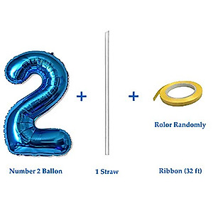 40 Inch Jumbo Blue Number 2 Balloon Giant Balloons Prom Balloons Helium Foil Mylar Huge Number Balloons for Birthday Party Decorations/Wedding/Anniversary