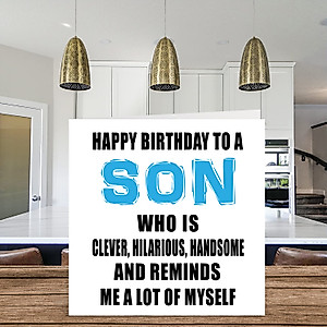 Funny Birthday Cards for Son - Smart, Funny, Good Looking Just Like Me - Joke Happy Birthday Card for Son from Mom or Dad, Son Birthday Gifts, 5.7 x 5.7 Inch Birthday Greeting Cards Gift for Son
