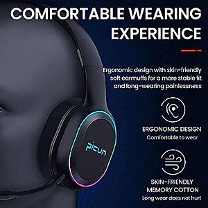 SLuB Bluetooth Headphones Over Ear,2.4GHz Wireless Gaming Headset with Noise Cancelling Detachable Mic,60Hrs Playtime Hi-Fi Ultra-Low Latency Gaming Headphones
