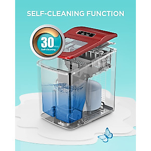 Ice Makers Countertop - Silonn Portable Ice Maker Machine for Countertop, Make 26 lbs Ice in 24 hrs, 2 Sizes of Bullet-Shaped Ice with Ice Scoop and Basket, Red