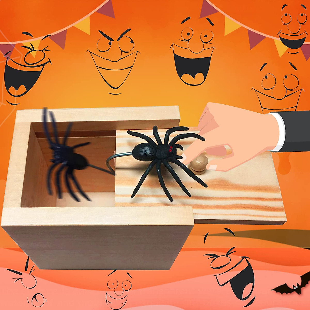 Jishi Large Spider Prank Box Gag Gift, Funny Wooden Surprise Gift Box for Money Cash Card, Spider Stocking Stuffers Prank Toys for Kids 4-8-12 Boys, Christmas White Elephant Gifts for Adults Men Women