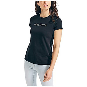 Nautica Women's Easy Comfort Supersoft 100% Cotton Classic Logo T-Shirt, True Black, Medium