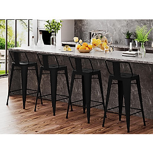 Changjie Furniture Metal Barstools Set of 4 Industrial Bar Stools Counter Stools with Backs Indoor Outdoor Counter Height Bar Stools (26 Inch, Bronze)