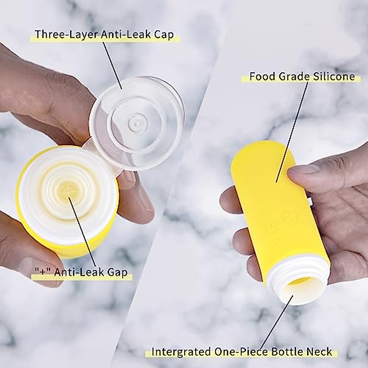 Craftend Silicone Travel Bottles for Toiletries TSA Approved Travel Size 3oz Containers Set 4 Pack Portable Leak Proof Refillable Cosmetic Squeeze Bottles Shampoo Conditioner Body Lotion Shower Gel