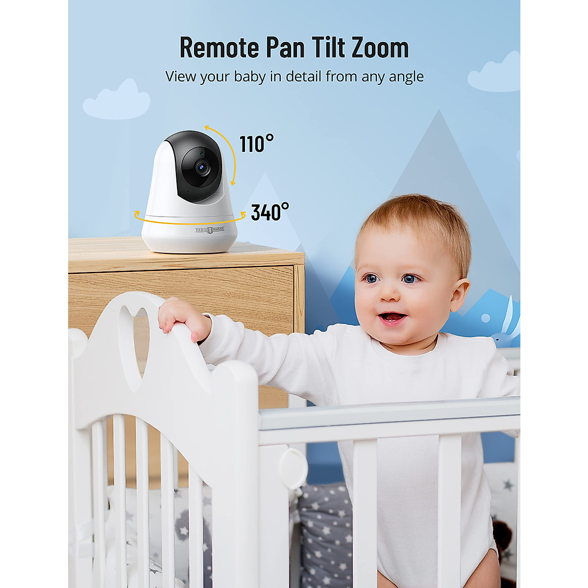 PARIS RHÔNE Video Baby Monitor, 5" 720P HD Baby Monitor with Camera and Audio, No WiFi, 2 Way Audio, VOX Mode, Infrared Night Vision, Feeding Reminder, Wide-Angle View Temperature Sensor Lullabies