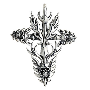 Bikerringshop Sterling Silver Flame Cross Skull Pendant