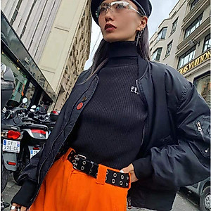 YUCFOREN Double Grommet Punk Leather Belt Unisex 2 Hole Fashion Jeans Belt