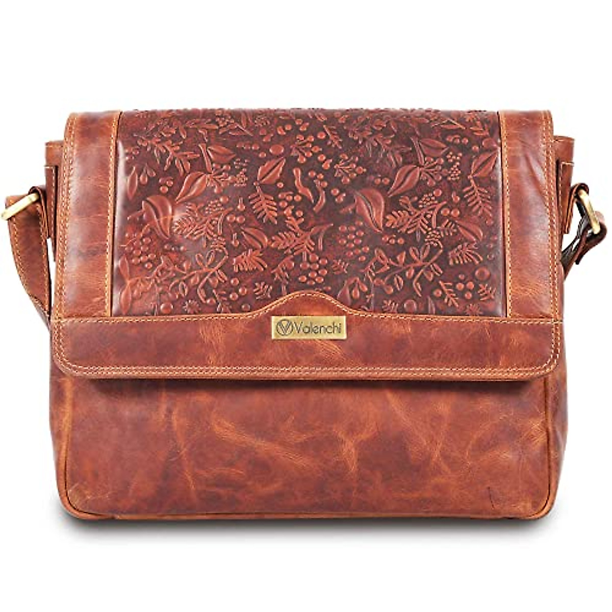 LEVOGUE Crossbody bag in Genuine Leather with flower embossing-Elegant and Classic design