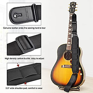 LEKATO Guitar Strap, Bass Straps for Electric Guitar with 3.3" Wide Sponge Pad for Effective Decompression Padded Bass Guitar Straps Adjustable Length from 42" to 58" with 2 Safety Locks & 6 Picks