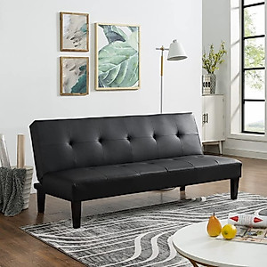 Naomi Home Raelynn Button Tufted Sofa Affordable Caramel Modern - Air Leather Couch for Small Spaces Sofa Cama para Sala Modernos Baratos - Durable Sturdy Living Room Furniture Tool-Free Assembly