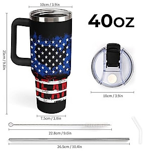 100% BLUE COLLAR Large Capacity American Flag Water Bottle, Stainless Steel Cup with Rubber Ring and Straw, Fashion Car Cups Fits in Cup Holder for Travel