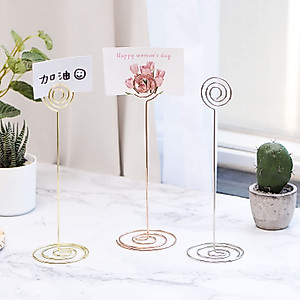 HARFINGTON 12pcs Table Number Holders 3.35 Inch 85mm Tall Circle Shape Steel Photo Holders for Centerpieces Table Place Card Holders for Wedding Reception Party Office Home, Silver Tone