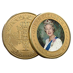 Hondony Queen Elizabeth II Commemorative Coin 1926-2022 Queen of England Collection Souvenir Colorful Coin 2022 Coin in Memory of Her Majesty of The United Kingdom Souvenir Memorabilia