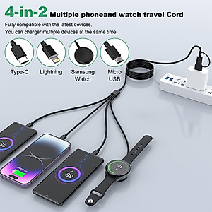 Quanlex 4 in 2 Watch Charger for Samsung Watch, USB-C, Micro USB and Lightning Cable, Galaxy Watch Charger for Samsung Galaxy Watch 3 4 5 Pro 4 Classic, Active 2 1, Galaxy S23/S22/S20, iPhone