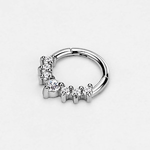 FANSING 16g 8mm Septum Ring for Women 316L Surgical Steel Septum Clicker Hypoallergenic Septum Jewelry 16 Gauge Cubic Zirconia CZ Teardrop Piercing Clicker