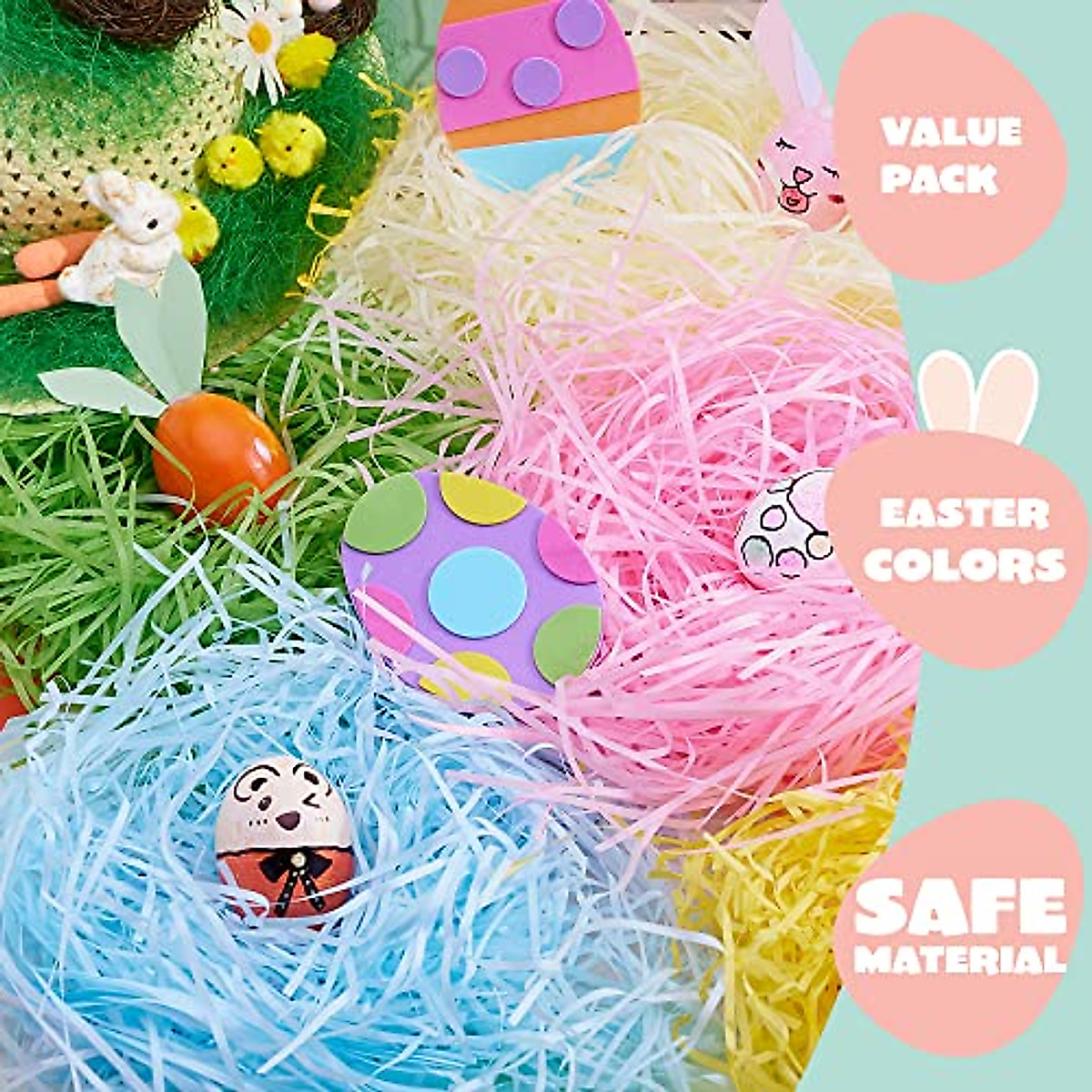 JOYIN 12oz Easter Grass 6 colors Recyclable Paper Shred for Easter Basket Filler Stuffers, Easter Egg Hunt, Easter Party Favor, Easter Decor, Easter Gift Decor