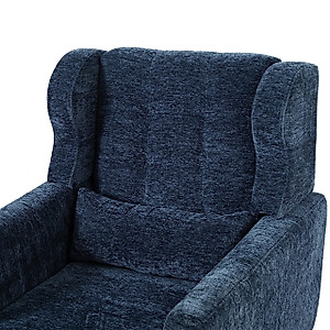 Modern Accent Chair,Chenille Fabric Reading Living Room Side Chair,Single Sofa with Wood Legs, Armchair for Living Room Bedroom(Dark Blue)