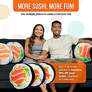 TILTECH Sushi Pillow - Funny Pillow for Bed & Couch, Soft Sushi Plush Cushion, Cute Pillows for Sushi Gifts
