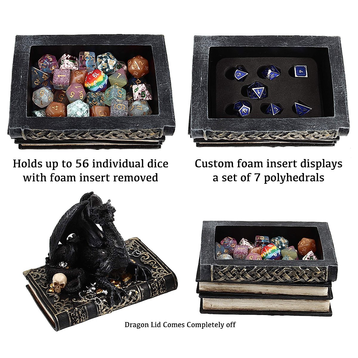 Forged Dice Co. Dragon Treasure Book Dice Box with Custom Foam Insert - Container Displays 7 Individual Dice or Holds 8 Complete Polyhedral Dice Sets 56 Total Dice - Storage for DND RPG Tabletop Dice