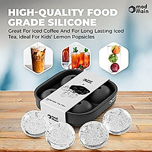 Mod And Main Ice Ball Maker Mold Makes 4 X 1.78" Ice Balls For Whiskey - Big Ice Cube Molds For Bourbon - Black Round Ice Cube Trays - Sphere Ice Cube Mold - Round Ice Cube Mold Ice Tray - 1pk