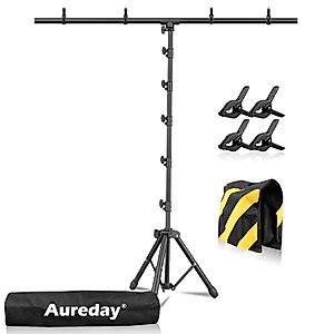 Aureday 8x5ft T-Shape Portable Backdrop Stand, Adjustable Photo Background Stand Support System, Sturdy Backdrop Stand for Parties, Weddings, Photography and Video Studio