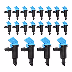 CDIYTOOL 200 Pcs 2 GPH Drip Irrigation Emitters, 8L/H Garden Flag Irrigation Dripper Inline Water Drippers Emitter Sprinkler Drippers System Parts Connect 4mm/7mm Hose for Trees and Shrubs, Blue