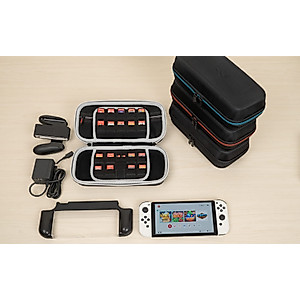 ButterFox Switch Carrying Case for Nintendo Switch OLED, Fits Charger, Joy Con Grip, 18 Games and Protective Case (Black/White)