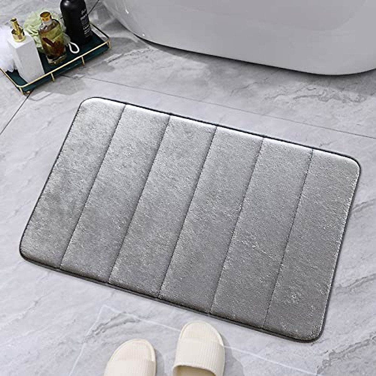 Memory Foam Bath Mats, Bathroom Rugs Memory Foam, Super Absorbent Soft Bath Mat Rug, Non Slip Waterproof Quick Dry Washable Burgundy Bathroom Mat Rug, Tapete para Baño, Alfombra De Baño, 17" x 24"