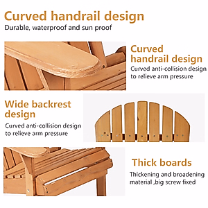 Set of 2 Adirondack Chairs Folding Outdoor Lawn Chairs Weather Resistant Patio Fire Pit Chairs with Wooden Construction for Garden Lawn Beach Outdoor Balcony, Natural