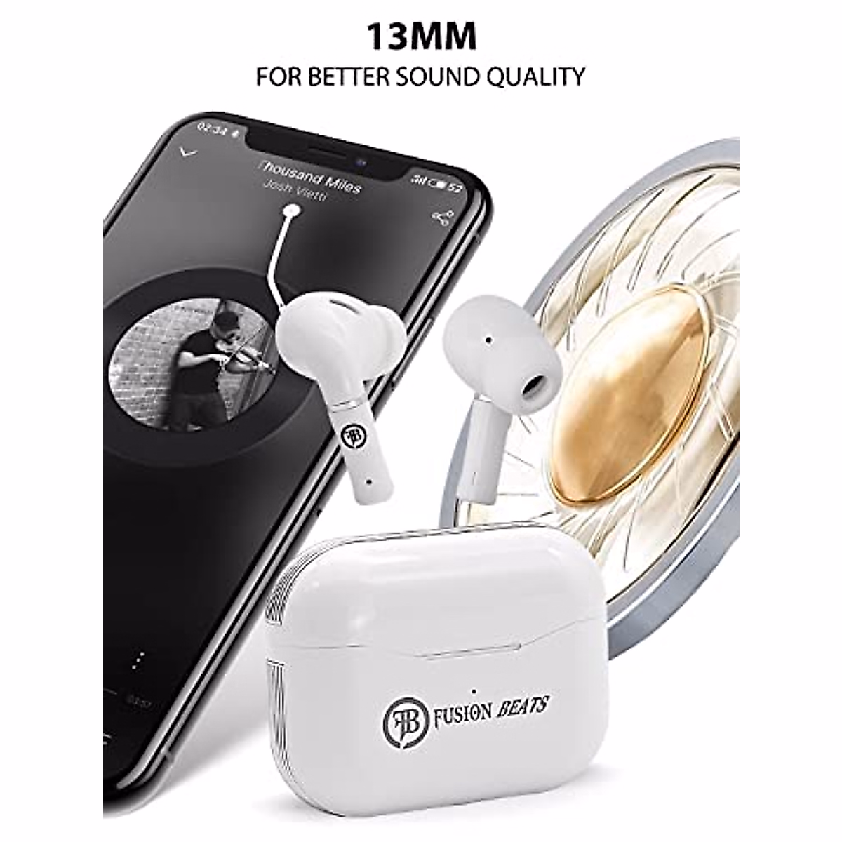 Fusion Beats Bluetooth Wireless Earbuds/Best, USB-C/Noise Cancelling Wireless Sports Earphones/Sweatproof Earbuds for Gym Running/Up to 30 Hours Playtime/Built-in Mic Headsets/for iPhone/Android