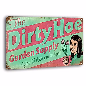 BAYABU Retro Dirty Hoe Garden Metal Tin Signs - Vintage Coffee Room Bar Club Wall Decor sign 12 x 8 inches