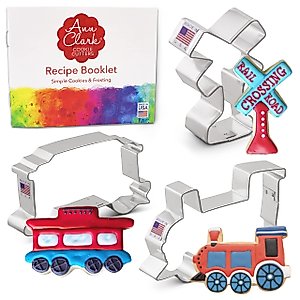 Train Railroad Cookie Cutters 3-Pc. Set Made in USA by Ann Clark, Train Engine, Caboose, Railroad Crossing Sign