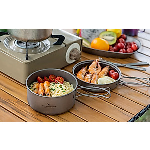 Boundless Voyage Titanium 2-Piece Pot and Pan Set 1000ml+500ml Folding Handle for Outdoor Camping Cooking Hiking Backpacking Portable Tableware Cookware